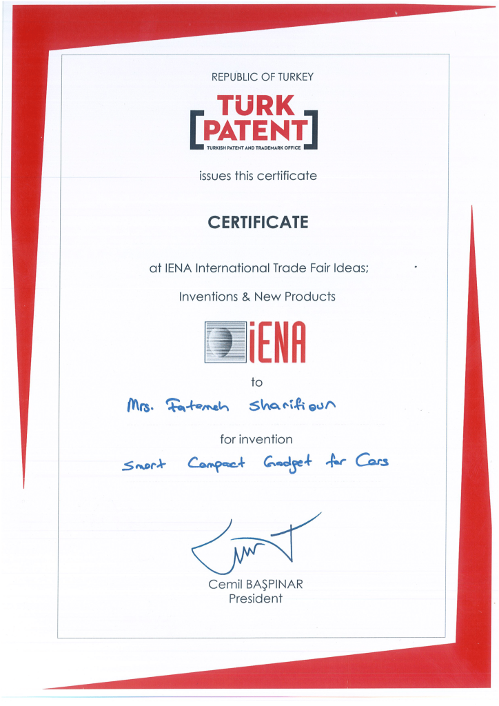 Certificate and Awards - Inv. Bahareh Sharifioun